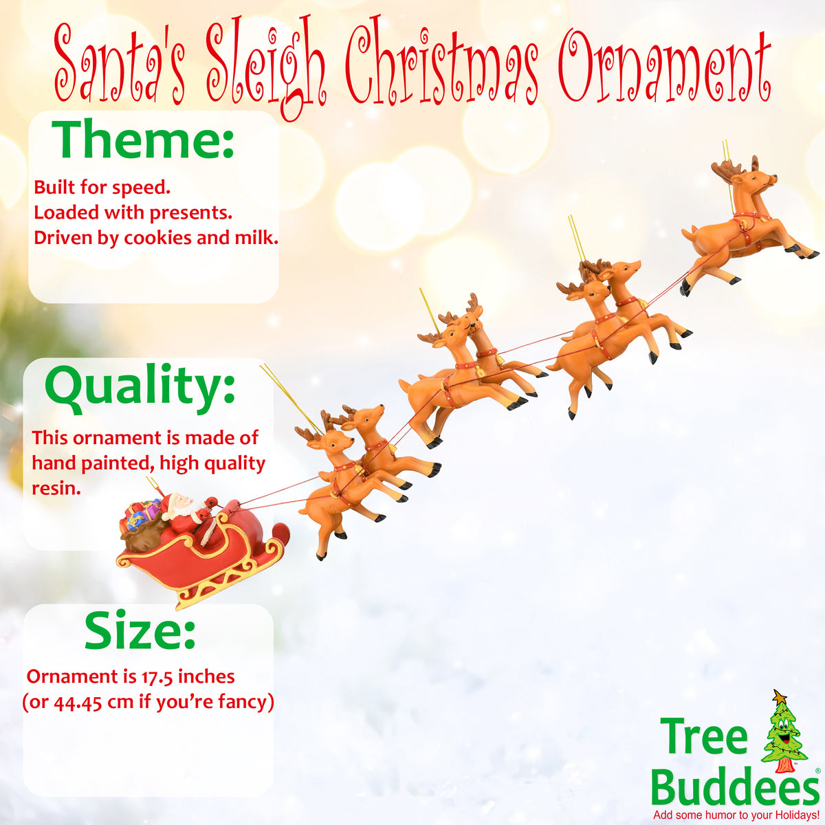 Large 5 Piece Full Santa's Sleigh and 8 Reindeer Christmas Ornament ...