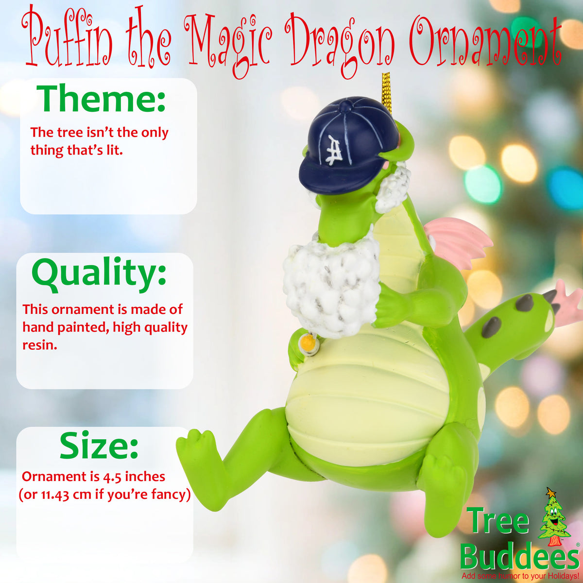 Puffin The Magic Dragon Funny Green Dragon Smoking Ornament| Tree Buddees