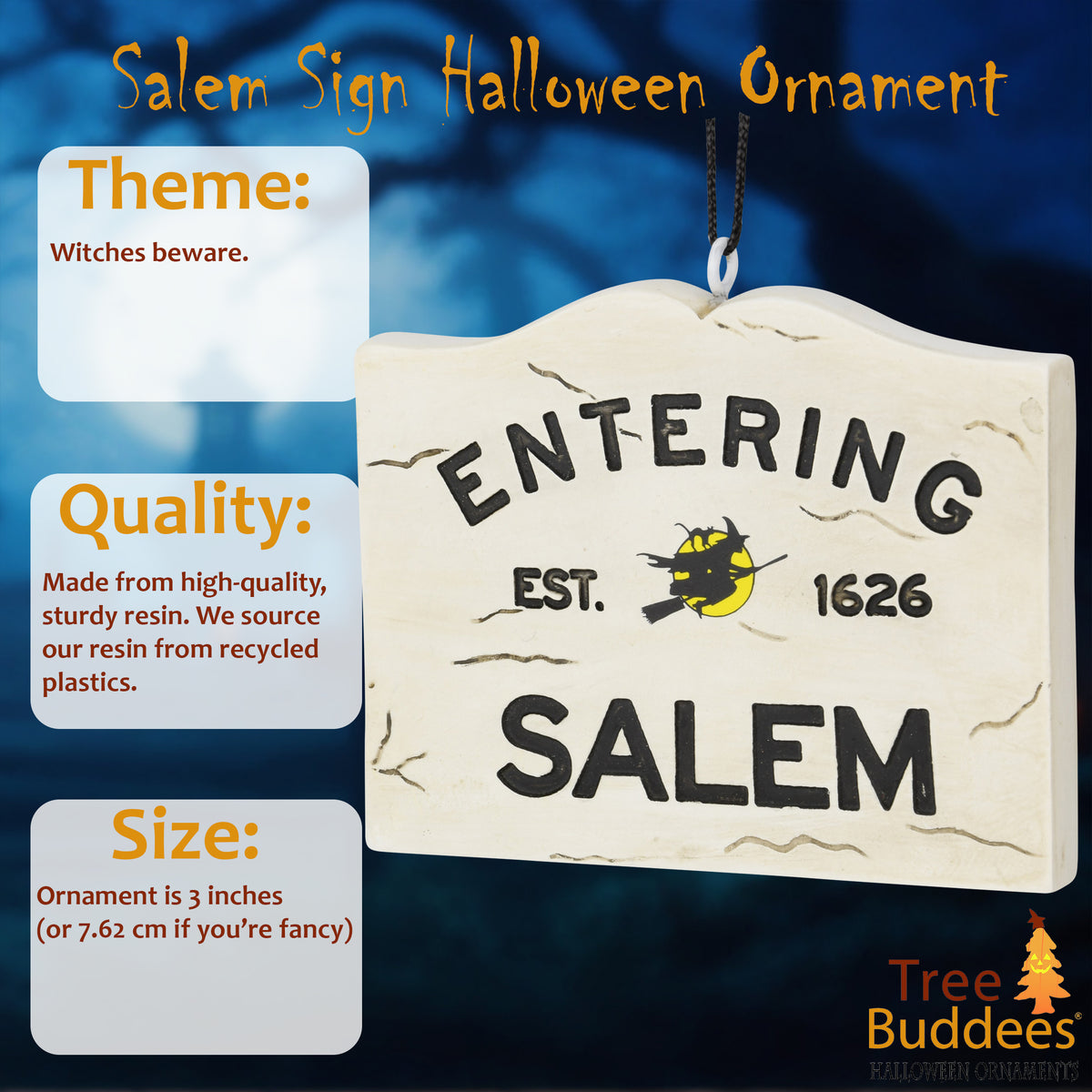 Entering Salem Sign with Witch Halloween Ornament| Tree Buddees