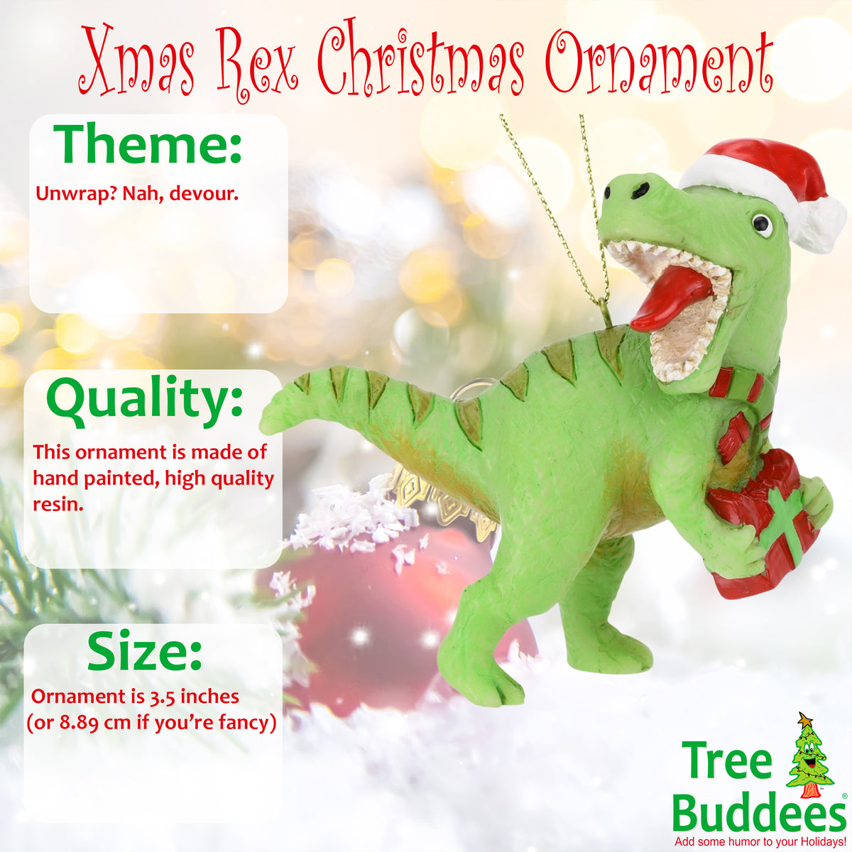 Xmas Rex Funny T-Rex Dinosaur Christmas Ornament| Tree Buddees
