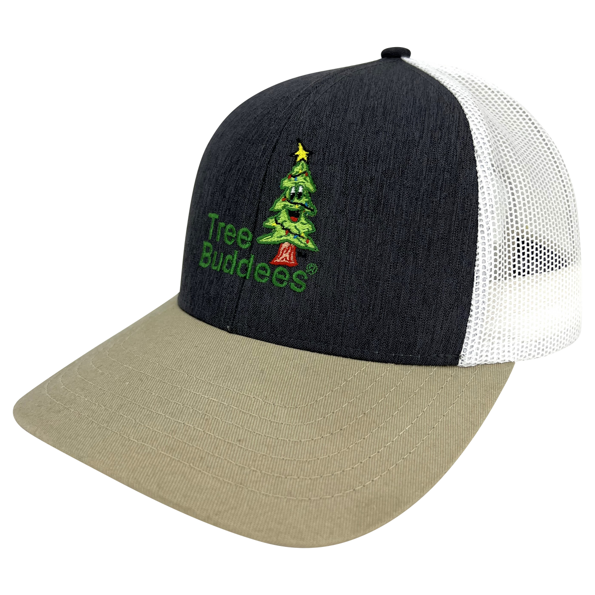 Tree Buddees Embroidered Mesh Snapback Hat - Khaki & Grey| Tree Buddees